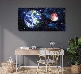 Obraz planeta Země a červený Měsíc - 100x50 cm