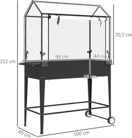 Podlokálně zvýšený záhon Outsunny s PVC krytem, zvýšený květináč na kolečkách, rolovací zipová dvířka a odtokový otvor, mini skleník na zeleninu, květ