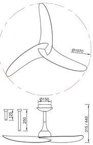 Matra 9041 Ipanema III, lopatkový ventilátor s dálk. ovladačem, černá/dřevěná, průměr 107cm