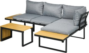 Zahradní nábytek Outsunny 3 dílná sada, balkónový nábytek se sedacími polštáři, zahradní lounge set s rohovou sedačkou, dvojitou sedačkou a konferenčn