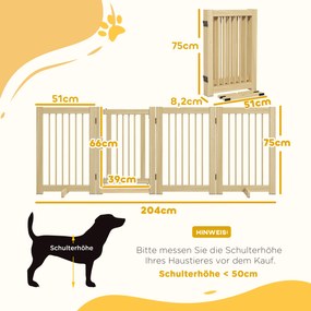 PawHut ohrádka pro psy 4-dílná 204 x 75 cm skládací s dvířky, volně stojící ohrádka pro psy ze dřeva se 2 opěrnými nožičkami pro chodbu kuchyň schody…