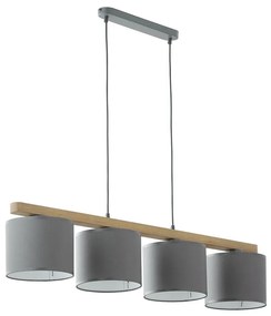 TK Lighting | Lustr na lanku TROY 4xE27/15W/230V šedá/dřevo | TK3271