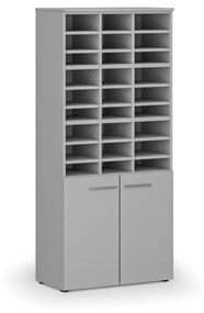 Třídící regál s dveřmi PRIMO GRAY, 800 x 420 x 1781 mm, 27 přihrádek, šedý