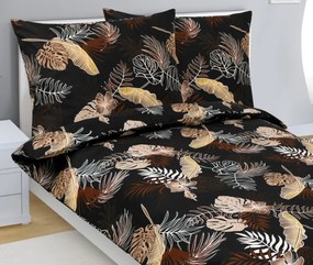 Bellatex Povlečení bavlněné 140x200, 70x90 cm Monstera Tmavě hnědá