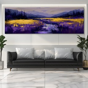 Obraz na plátně - Zlatavé pole v kraji Deep Purple FeelHappy.cz Velikost obrazu: 210 x 70 cm