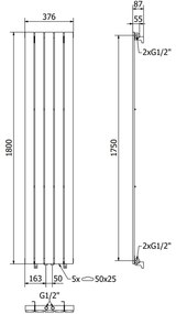 Mexen Boston designový radiátor 1800 x 376 mm, 740 W, Bílá - W213-1800-376-01-20