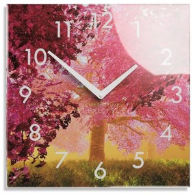 Dekorační skleněné hodiny 30 cm s motivem rozkvetlého stromu