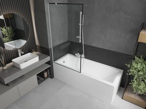 Mexen Next, vanová zástěna 1-křídlová 90 x 150 cm, fixní křídlo, 6 mm čiré sklo s černým vzorem, bílý profil, 895-090-000-00-70-20