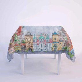 Lenbutik Lněný, luxusní, ubrus Barevná Praha/ Colourfull Praque Rozměry ubrusů: 70x70 cm