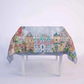 Lenbutik Lněný, luxusní, ubrus Barevná Praha/ Colourfull Praque Rozměry ubrusů: 142x142 cm