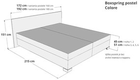 NEW DESIGN postele Boxspring postel COLORE s úložným prostorem, 180×200 cm Velikost postele: 180 × 200 cm