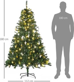 HOMCOM Umělý vánoční strom 180 cm umělý jedle s LED osvětlením, koulemi, vánoční strom s 745 hroty, vánoční dekorace včetně kovového stojanu pro vnit…