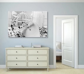 Obraz romantické zátiší ve vintage stylu v černobílém provedení - 60x40 cm