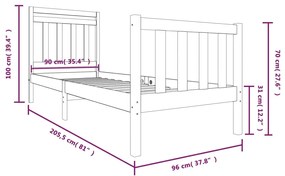 Rám postele černý masivní dřevo 90 x 200 cm,  3100708