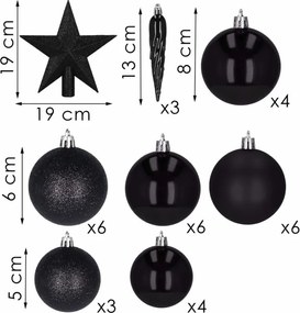 Vánoční ozdoby černé mix - sada 33ks