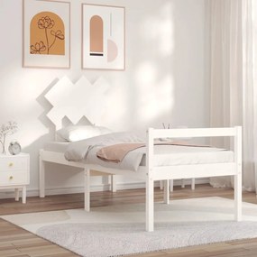 vidaXL Rám postele s čelem Small Single masivní dřevo [3195507] Barva: Bílá