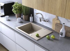 Kuchinox Celebes, 1-komorový granitový dřez 650x440x185mm s krátkým odkapávačem, béžová, LAV-SBL_413T