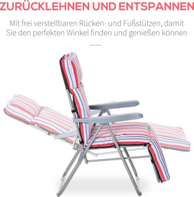 Outsunny lehátko sada 2 lehátek s polštářem skládací nastavitelné opěradlo ocel+polyester červená 60 x 75 x 65-102 cm| Aosom