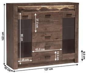 Kondela Komoda s vitrínami, jasan tmavý, INFINITY 08