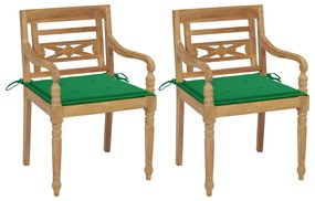 Židle Batavia 2 ks se zelenými poduškami masivní teakové dřevo,  3062132