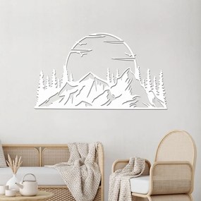 dřevo života Dřevěná dekorace na zeď Hory se západem Rozměry (cm): 100x58, Barevný vzor: Bílá