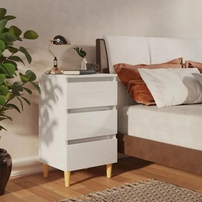 Noční stolek masivní dřevěné nohy lesklý bílý 40 x 35 x 69 cm - Default Title
