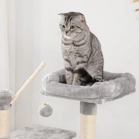 Škrabací sloup pro kočky, kočičí strom se závěsným lůžkem 154 cm, světle šedý | feandrea