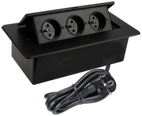 IN-LIGHT Výklopná zásuvka BOX 3x 230V s 3m kabelem - černá