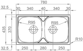 SINKS Nerezový dřez OKIO 780 DUO V 0,5mm leštěný