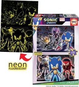EDUCA Svítící puzzle Sonic Prime / 2x100 dílků