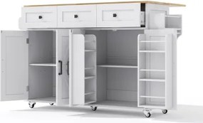 Aosom Kuchyňský ostrůvek s skládací pracovní deskou, 4 dveře, 3 zásuvky, oboustranné držáky na ručníky, design ve stodole stylu, 140 x 43/70 x 90,5 c…