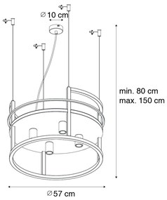 Průmyslové závěsné svítidlo černé s policemi kulaté 4-světlo - Cage Rack