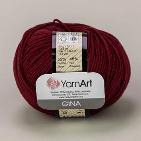 YarnArt pletací / háčkovací příze GINA / JEANS 66  bordó, jednobarevná, 50g/160m