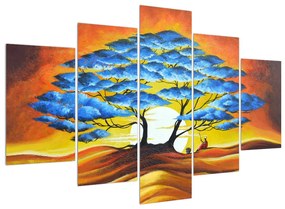 Orientální obraz modrého stromu a slunce (150x105 cm)