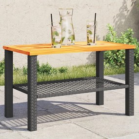Zahradní stolek černý 70 x 38 x 42 cm polyratan akáciové dřevo - Default Title