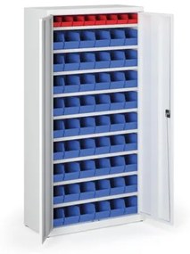 Skříň s plastovými boxy BASIC - 1800 x 400 x 920 mm, 8xA/54xB, šedá/šedé dveře