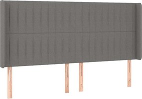 Čelo postele s LED tmavě šedé 183 x 16 x 118/128 cm textil 3124301