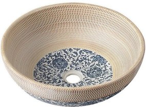 Sapho Sapho, PRIORI keramické umyvadlo, průměr 41 cm, barva béžová s modrou malbou, PI011