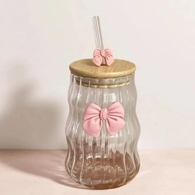 Flamenco Mystique Sklenice KOKARDA 450 ml s vlnitými stěnami, brčkem a víčkem SZK183