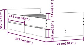 vidaXL Rám postele se zásuvkami 75 x 190 cm Small Single [3207390] Barva: Bílá