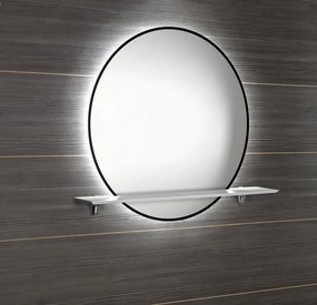 Sapho Sapho, SHARON LED podsvícené zrcadlo Ø 80cm s policí, černá mat, 31255CI-01