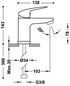 Tres BASE PLUS baterie umyvadlová stojánková, chrom, TG 21610310