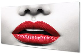 Obraz na skle Červené rty nos žena 100x50 cm
