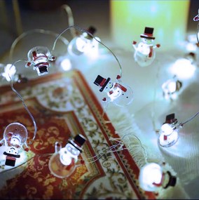 Vánoční LED mikro řetěz, sněhuláci, studená bílá, 40 LED, 4m, na baterie