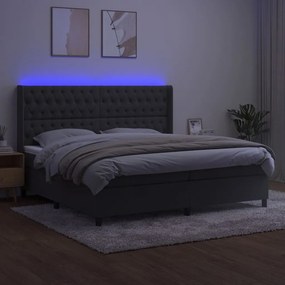 Box spring postel s matrací a LED tmavě šedá 200x200 cm samet 3139764