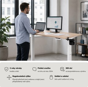 Elektrický stůl s nastavitelnou výškou ergonomický bílý/dub sonoma,1400x700 mm: ARIA
