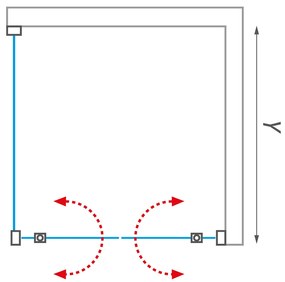 Dvoukřídlé sprchové dveře v kombinaci s pevnou stěnou LLDO2+LLB Viz technická specifikace Transparent Brillant LLDO2/900+LLB/700 900 700 LLDO2/900_LLB/700_br_tr