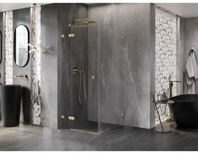 Mexen Lunar T, sklápěcí sprchový kout levý 110 x 110 cm, 8mm čiré sklo, zlatý kartáčovaný - 834T-110-110-55-00-L