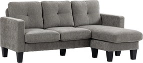 HOMCOM Rohová pohovka ve tvaru L, čalouněná polyestrem, s reversibilním lenoškou a 3 polštáři pro obývací pokoj, nosnost 180 kg, 186x130x84 cm, hnědá