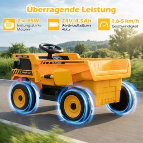 Costway 24 V dětský elektrický sklápěč 4 kolový stavební stroj s vyklápěcí
